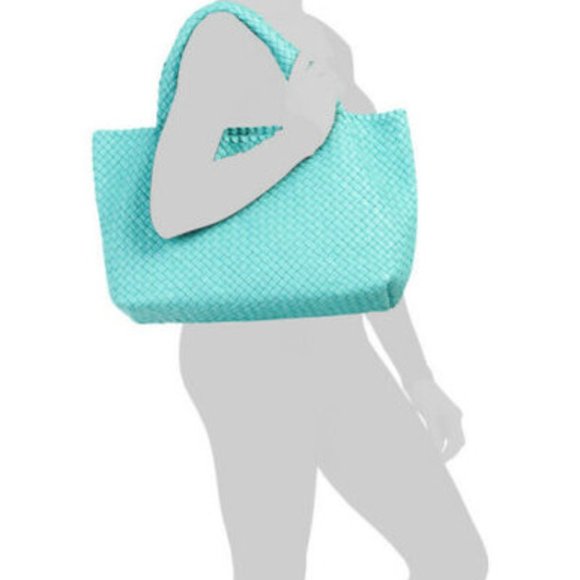 Falor | Bags | Falor Woven Leather Handbag Tote W Pouch Aqua F7349 Teal ...
